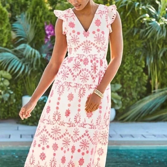 Lilly Pulitzer | Dresses | Nwot Lilly Pulitzer Lillyanne Eyelet Midi Dress Open Back Pink Neon ...